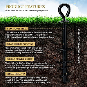 ROYAL PAW Dog Tie Out Stake - Heavy Duty Dog Stake for Large Dogs up to 210 lbs, Dog Stakes for Outside, Dog Anchor, and Dog Gadget | Use Any Dog Tie Out Cable or Dog Yard Leash (B1-Midnight Black)