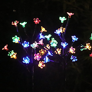 Solar Garden Tree Lights Outdoor Decoration - 2 Pack Solar Flower Lights with 40 Cute Fairy Christmas Leds ,Rechargeable Solar Powered Landscape Decorative Lights for Yard, Lawn, Walkway, Home Decor
