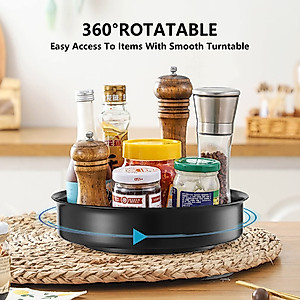 Large Lazy Susan Turntable Organizer 12-Inch, Rotating Spice Rack for Kitchen Cabinet Table Countertop Refrigerator Pantry, Steel (Black)