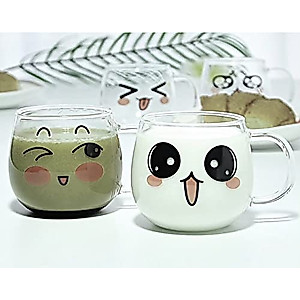 Glass Coffee Mugs Set Of 4 (200ml) Espresso Glass Cups Perfect For Milk, Latte, Tea, Cappuccino (Cute Cups)