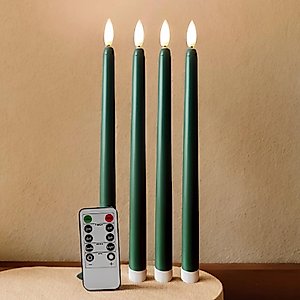 Ni-JASW Green Flameless Taper Candles with Remote, Flickering Battery Powered LED Candlesticks Set of 4