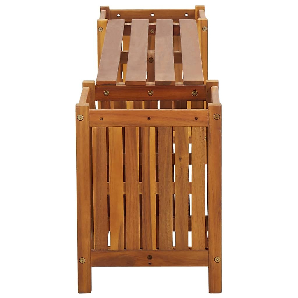 RINDIGOO Patio Bench with 2 Planters 59.1""x11.8""x15.7"" Solid Acacia Wood,Durable Acacia Wood Patio Bench with Planter Boxes for Outdoor Garden Use Outdoor Furniture, Storage Benches, Brown