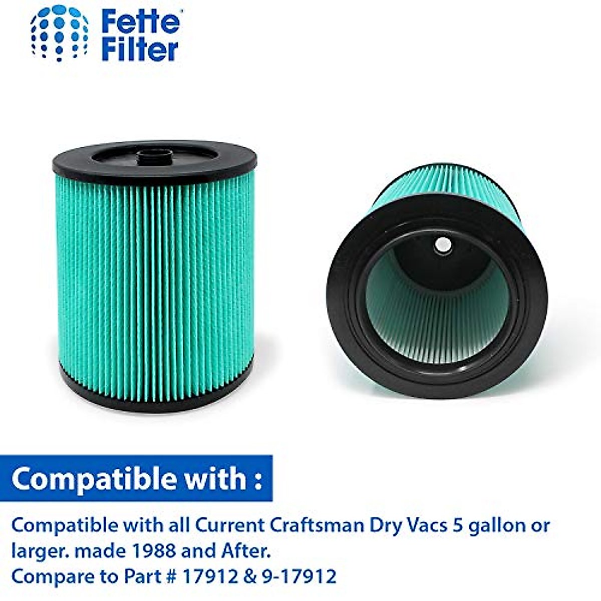 Fette Filter - 17912 & 9-17912 Vacuum Filter with High Efficiency Particle Air Filter Material Compatible with Craftsman. Compare to Part # 17912 & 9-17912. Pack of 2