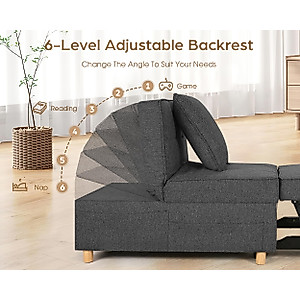 SEJOV Sleeper Sofa Chair Bed,4-in-1 Convertible Sofa Bed Chair with 6 Adjustable Backrest and Pillow, 3-Seat Pull Out Sleeper Bed Linen Fabric Modern for Bedroom Small Space Living Room Office, Black