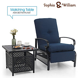 Sophia & William Outdoor Recliner Chairs Set of 2 Adjustable Patio Reclining Lounge Chair with Removable Cushion Support 300lbs, Navy