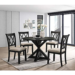 Roundhill Furniture Windvale Cross-Buck Wood 5-Piece Dining Set, Black