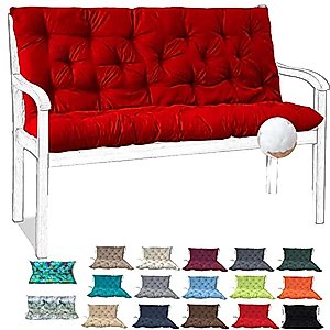 Replacement Cushions for Swing, Porch Swing Cushions with Backrest 2-3 Seater Waterproof Bench Pad Cushions Loveseat Cushions with Ties for Outdoor Patio Garden Furniture ( bright red 60*40in)