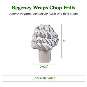 Regency Wraps Paper Frills, Elegant Decorative Holders for Lamb and Pork Chops and Small Chicken Legs, 5/8" Diameter, Small, White, Pack of 8