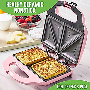 GreenLife Pro Electric Panini Press Grill and Sandwich Maker, Healthy Ceramic Nonstick Plates,Easy Indicator Light, PFAS-Free, Pink