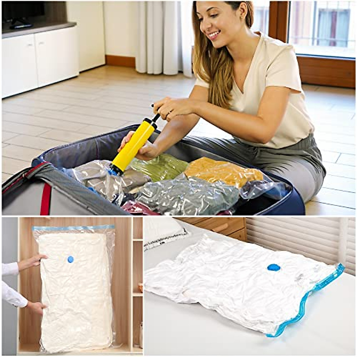 Oubyu Premium Vacuum Compression Bag With 80% More Storage Bag Space. Storage Bag For Quilts, Clothes, Blankets And More. Includes Packing Travel Clothes, Moving Supplies, 10 Packs With Air Extraction Tool (Size: 50cm*70cm)