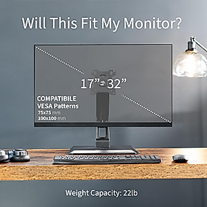 VIVO Premium Single 17 to 32 inch VESA Monitor and Touch Screen Desk Stand with Rotating Base, Freestanding Pneumatic Height Adjustable Arm, Black, STAND-V001R