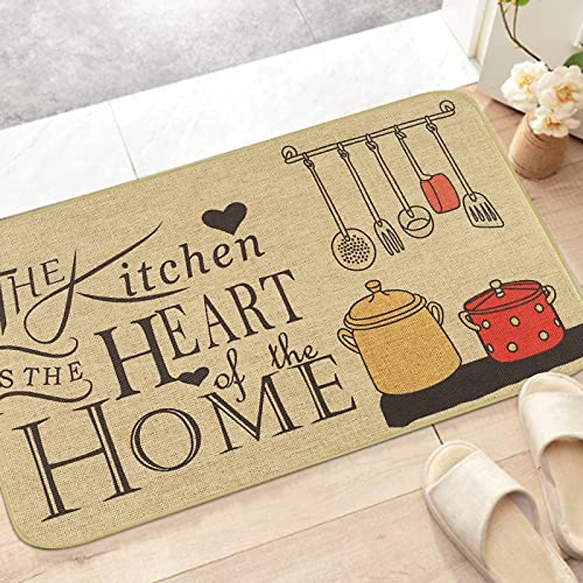 comfoyar Kitchen Rugs Set, 2 Pieces Kitchenware Style Non Slip Kitchen Mat, Easy to Clean Comfort Standing Mats for Kitchen, Home, Office, Laundry (16"x24" + 16"x47")