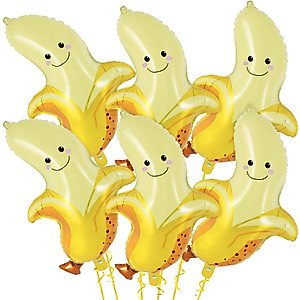 Banana Balloons, 6 Pcs Cute Banana Foil Balloons, 28 Inch Large Cute Fruit Mylar Balloons for Banana Themed Party Decoration Birthday Baby Shower