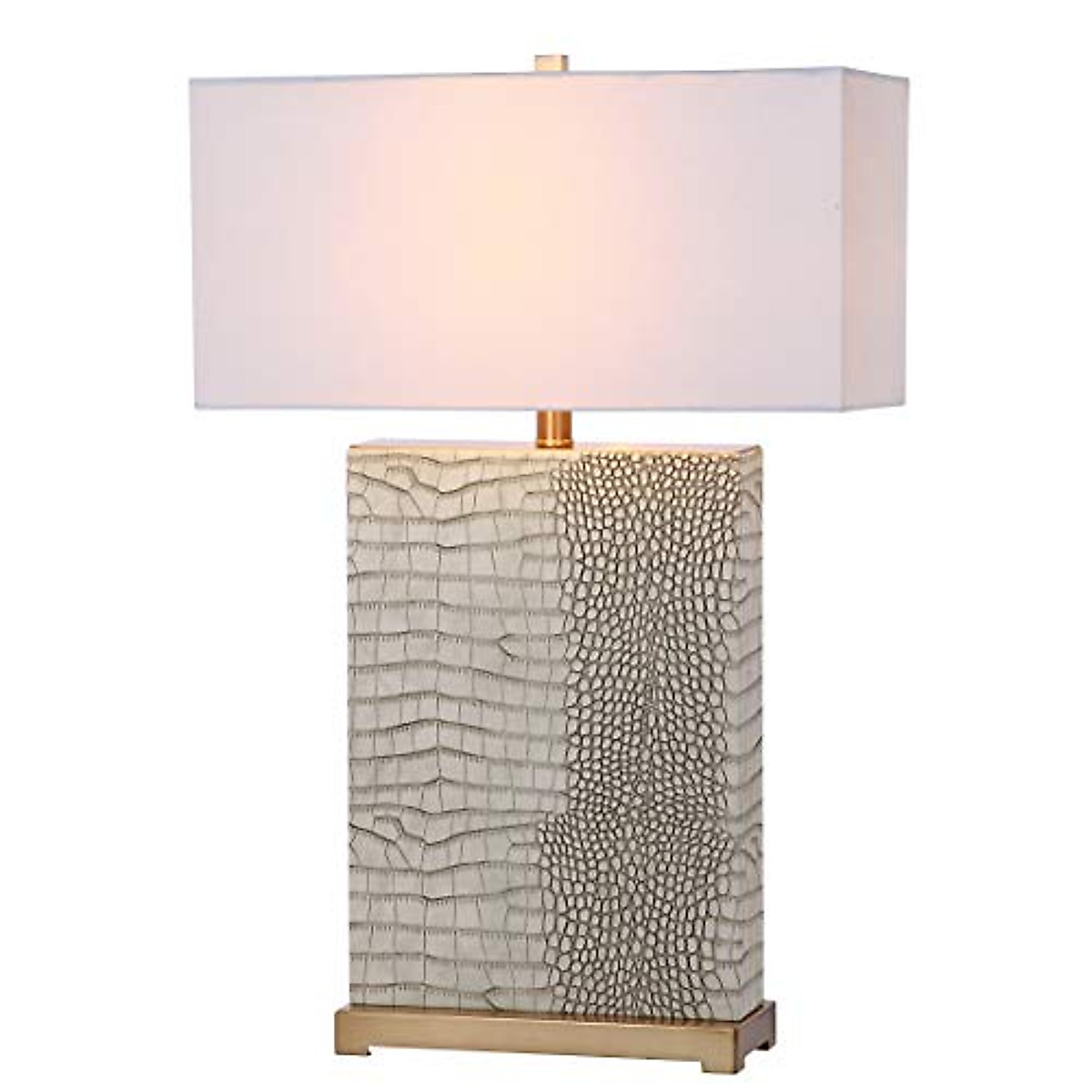 SAFAVIEH Lighting Collection Joyce Modern Art Deco Cream Faux Snakeskin Rectangle Shade 28-inch Bedroom Living Room Home Office Desk Nightstand Table Lamp Set of 2 (LED Bulbs Included)