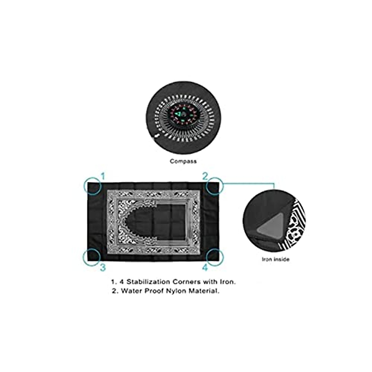 MuslimTravel Prayer Rug with Compass,Pocket Size Praying Mat Best Islamic Gift for Muslim (Dark Green&Black)