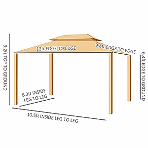 SDGH 12' x 10' Hardtop Gazebo Steel Canopy Outdoor Pergola with Aluminum Frame and Netting for Patios, Gardens, Lawns
