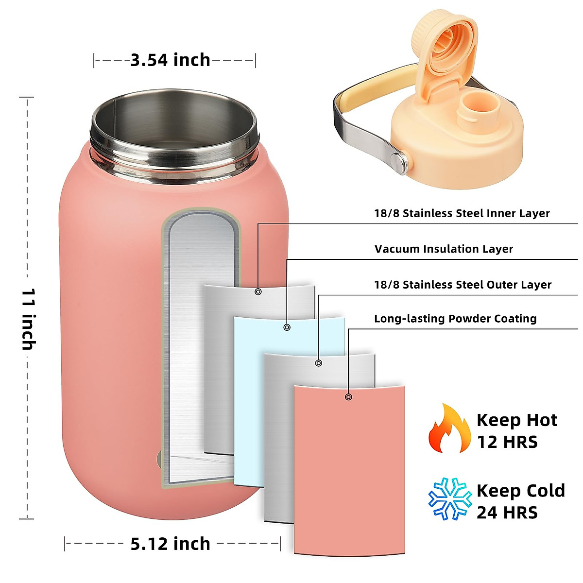 BJPKPK Half Gallon Insulated Water Bottles, 64oz Water Jug with Metal Handle & BPA Free Spout Lid, Dishwasher Safe Thermos, Large Stainless Steel Gym Sport Jugs, Pink