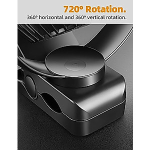 VANPRT 5000mah Clip on Fan, 6'' Portable Rechargeable Battery Fan, 7-30 Working Hours, 3 Speeds Strong Airflow, 720° Rotation, Quiet, Strong Clamp for Desk/Office/Golf/Car/Gym/Treadmill - Black