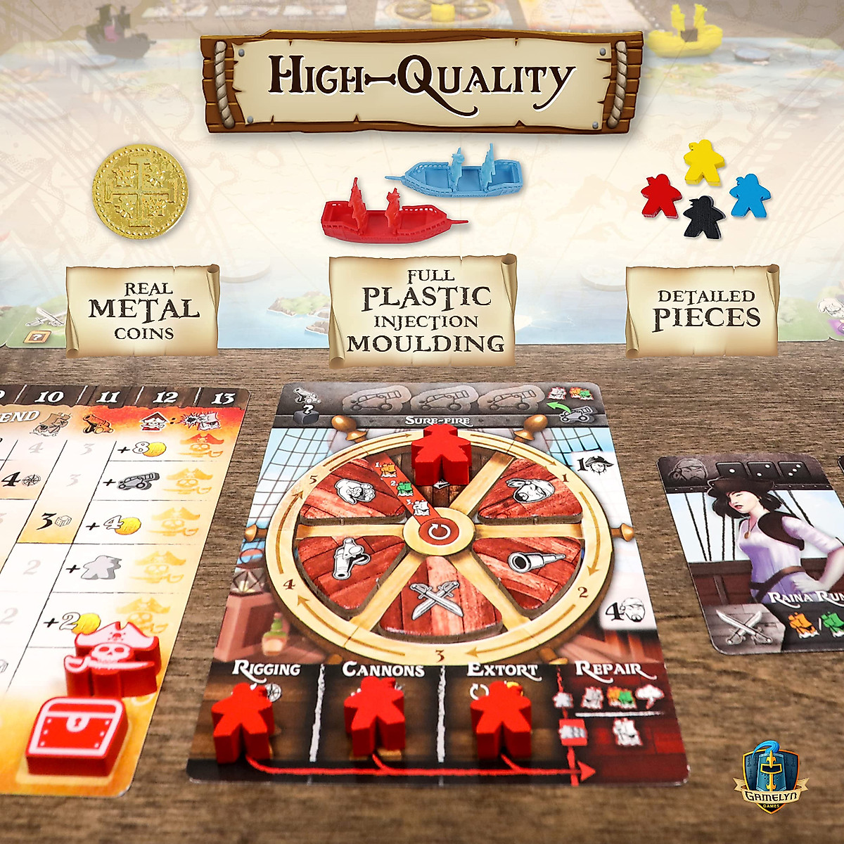 Gamelyn Tiny Epic Pirate Board Game - Notorious Pirate Ship Board Games, Strategic Board Games for Adults, With Rulebook, 210 Game Pieces, and 7 Ships, Blue