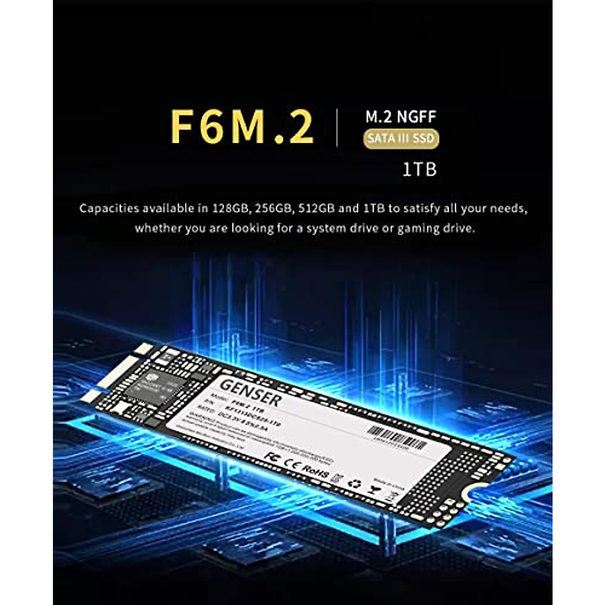 GENSER M2 SATA SSD 1TB Solid State Drive 1000GB M.2 NGFF 2280 Internal Hard Disk HDD for Desktop Laptop (B-1TB)