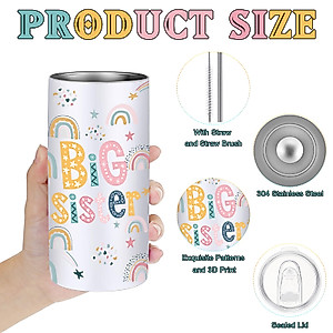 Sieral 4 Pcs Big Sister Gifts for Girls Cute Big Sister Makeup Bag 14oz Stainless Steel Tumbler Scrunchies Big Sister Bracelet for Little Girls of New Baby Christmas Birthday(Multicolor,Rainbow)