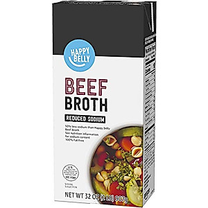Amazon Brand - Happy Belly Reduced Sodium Beef Broth, 32 fl oz (Pack of 1)