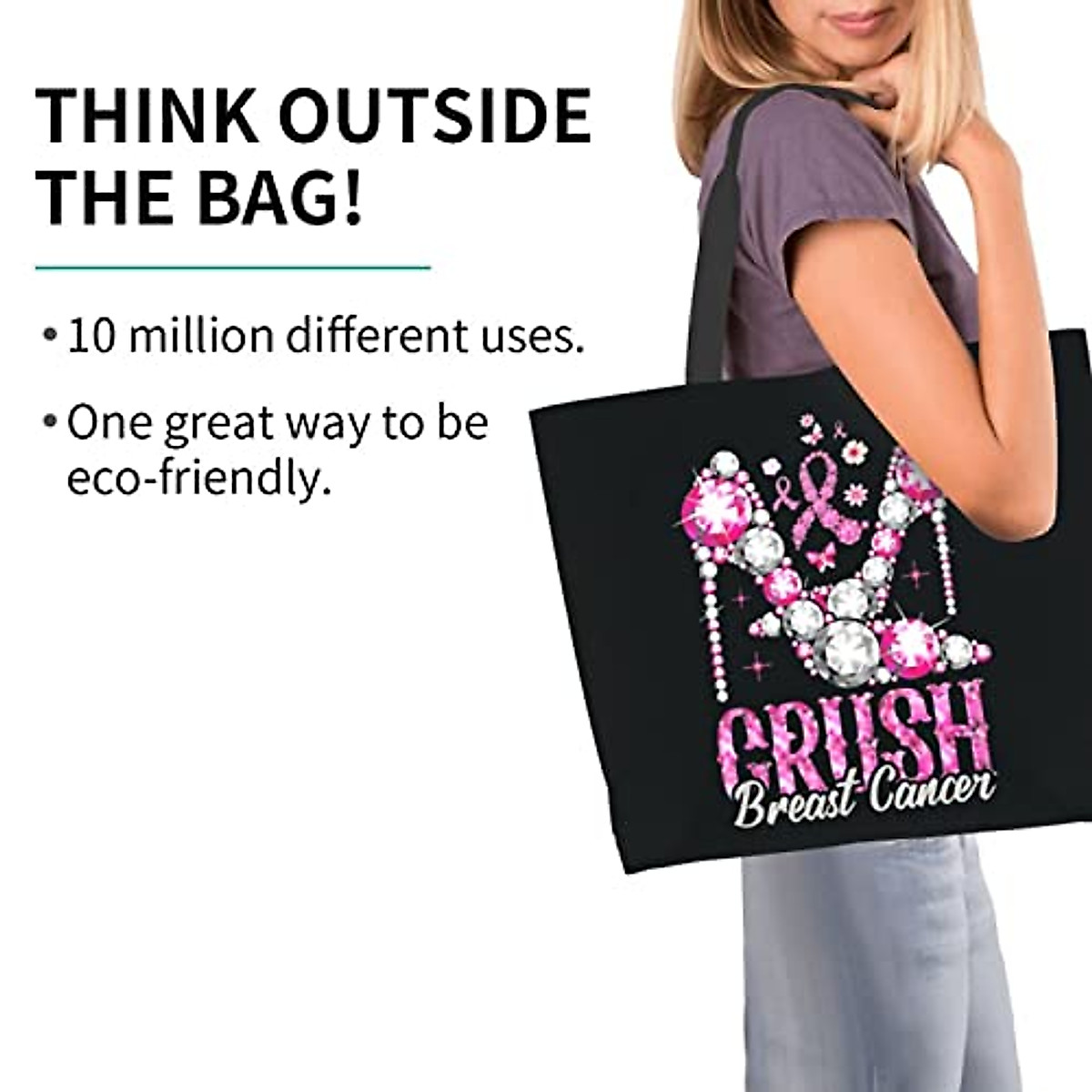 Coirtbom Crush Breast Cancer Awareness Tote Bag Ladies Cute Shopping Bag Large Capacity Shoulder Bag Work Fit Fashion Handbag Organizer