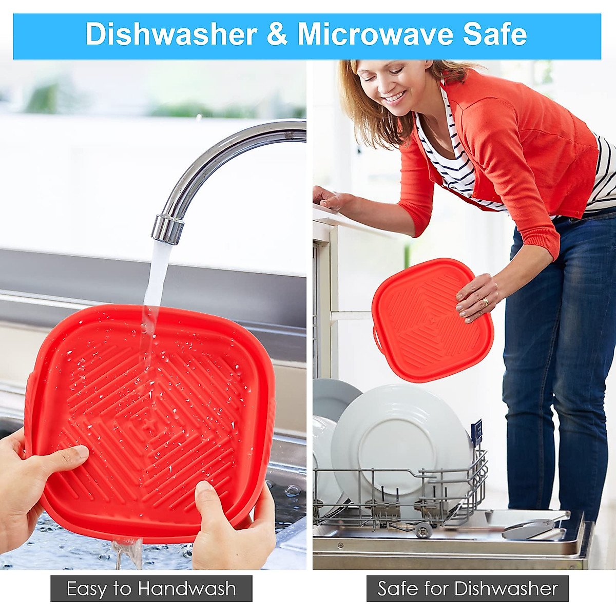 2Pcs Foldable Air Fryer Silicone Liner with Heat Resistant Glove - Reusable Silicone Pot, Food Grade Silicone Basket, Oven Accessory Non-Stick Baking Tray for 5.8-8 QT Air Fryer, 8.5 Inch Large