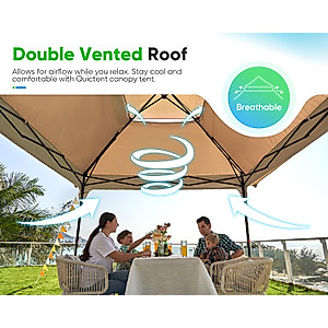Quictent Pop up Gazebo Canopy 12 x 12, One Person Set up Portable Instant Folding Shelter, Outdoor Canopy Tent with Extra Shade for Backyard, Patio, Party - Tan&Brown