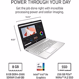 2022 HP 15.6in FHD Slim and Light Laptop, Intel Core i5-1135G7, 8GB RAM, 256GB SSD, Iris Xe Graphics, HDMI, Webcam, WiFi, Windows 11, Natural Silver, W/ 2-Week IFT Support dy20xx 15-15.99 inches