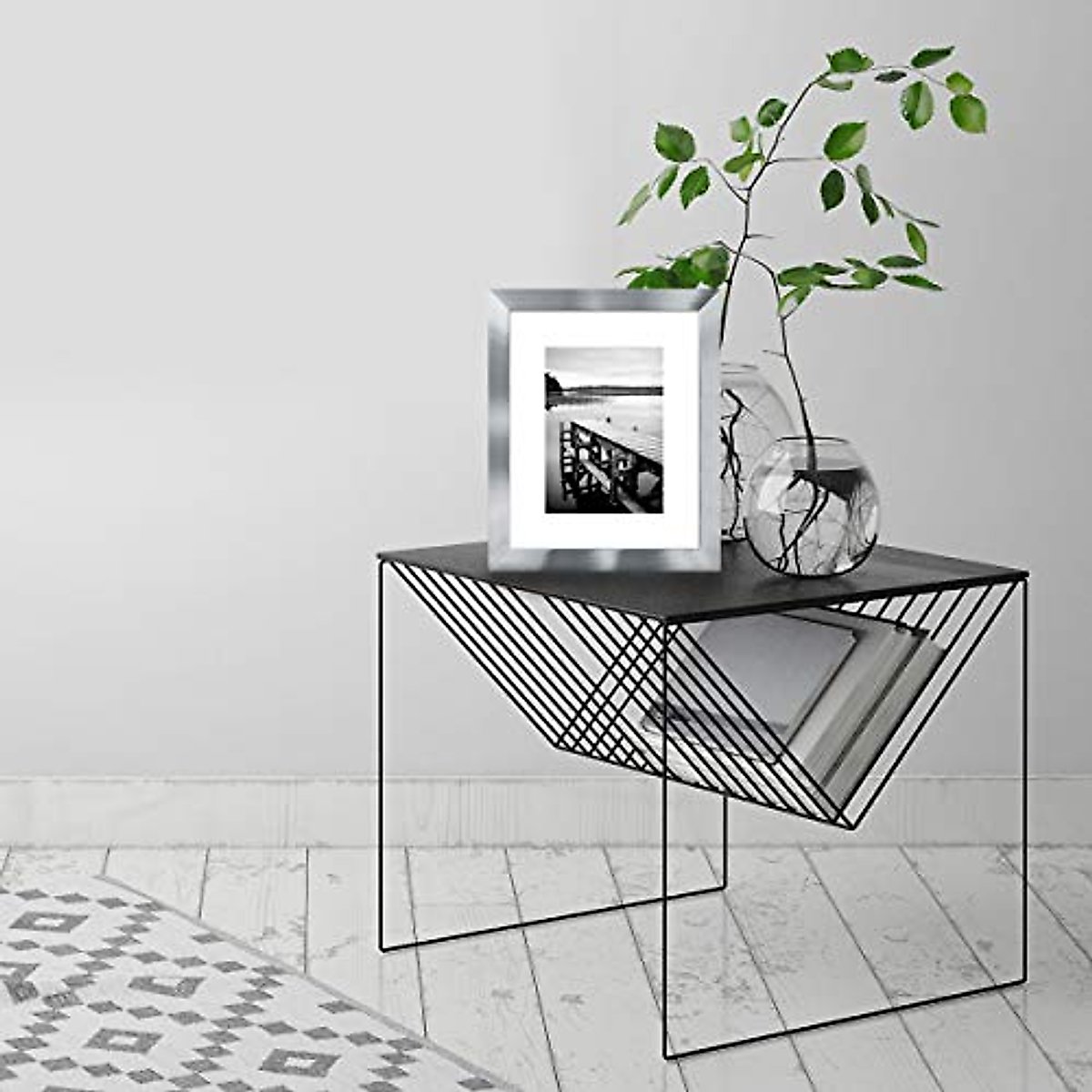 Americanflat 8x10 Picture Frame in Silver - Displays 5x7 with Mat and 8x10 Frame Without Mat - Composite Wood with Polished Glass - Horizontal and Vertical Formats for Wall and Tabletop