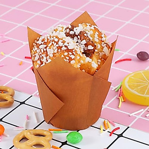 Caperci Standard Tulip Cupcake Liners for Baking 120 Counts - Greaseproof Muffin Baking Cups for Wedding Birthday Party Baby Shower Festivals Christmas (Natural/White/Brown)