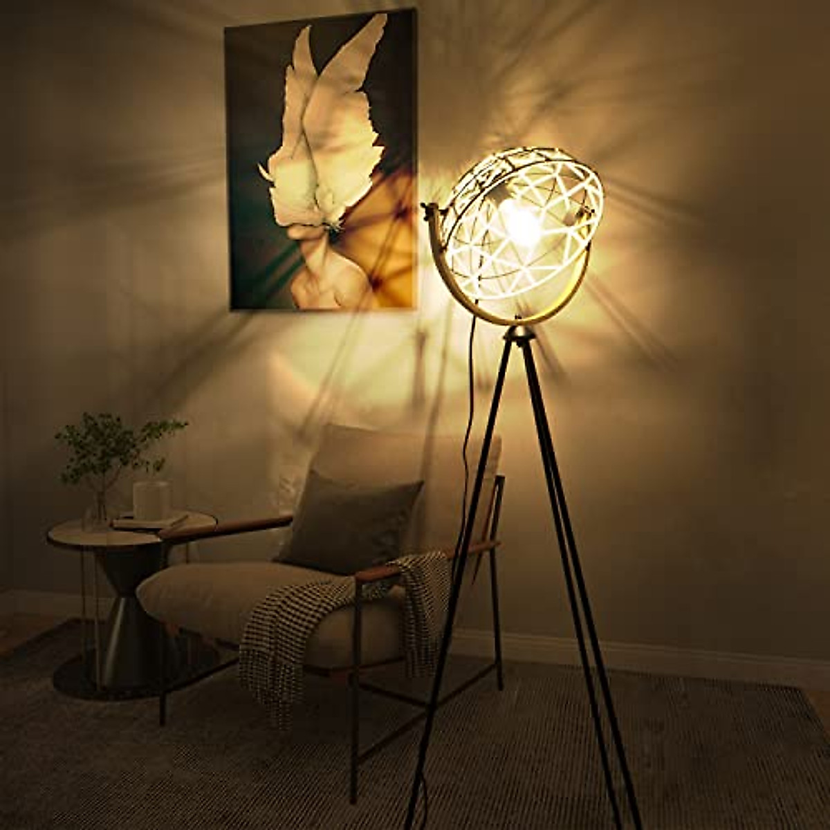 Floor lamps boho chic decor for living room,farmhouse adjustable Metal tripod Standing Tall lamp/Table Lamp,handmade rattan Lampshade Floor Lights bright lighting for Bedroom games Room Office