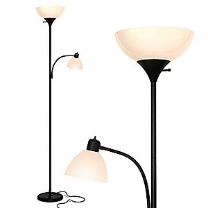 Brightech Sky Dome Plus LED Floor lamp, Torchiere Super Bright Floor Lamp with Reading Lamp for Living Rooms & Offices - Dimmable Tall Standing Lamp for Bedroom Reading - Black