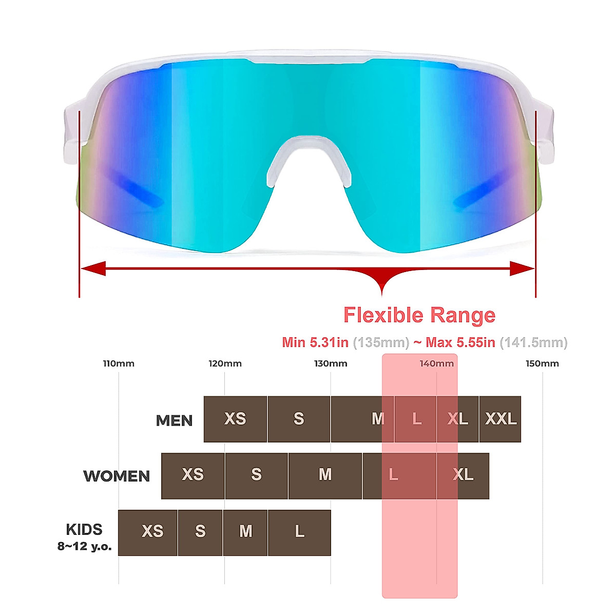 EAZYRUN ER00 Medium to Large blue Polarized shield sports sunglasses for men, 100% baseball ski biking cycling running beach volleyball