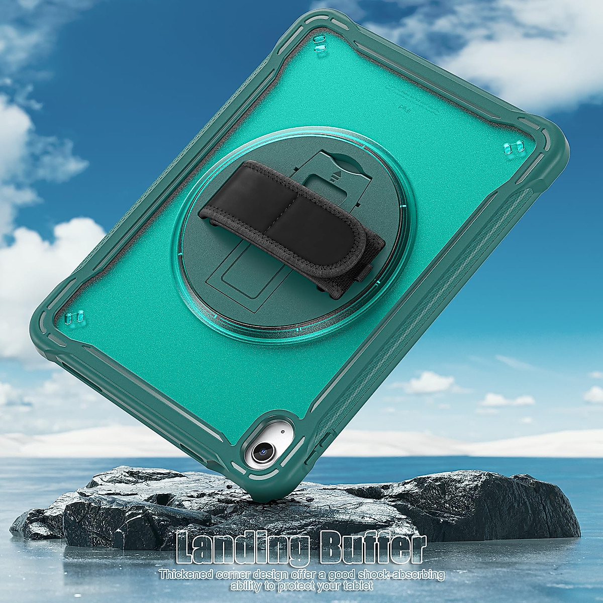 Batianda Case for New iPad 11 2025 A16 Chip/iPad 10th 10.9-inch 2022 Release Heavy Duty Rugged Shockproof Tablet Cover with 360° Rotating Hand Strap Foldable Hidden Stand & Shoulder Strap, Teal