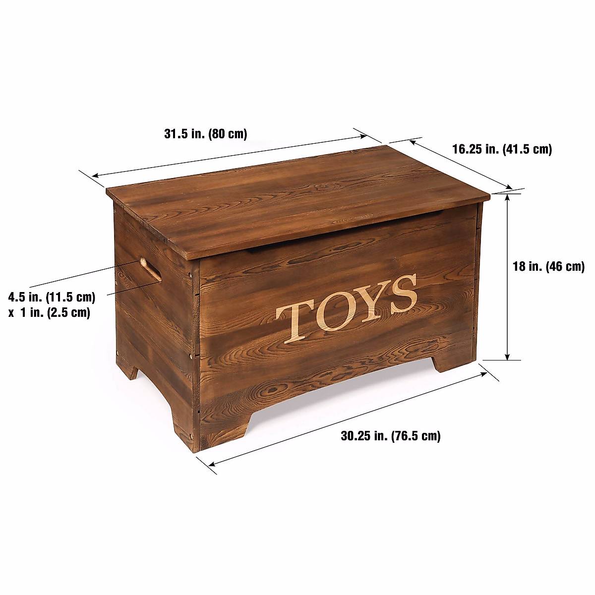 Badger Basket Farmhouse Solid Wood Rustic Toy Box with Reversible "Toys" Panel - Caramel Brown