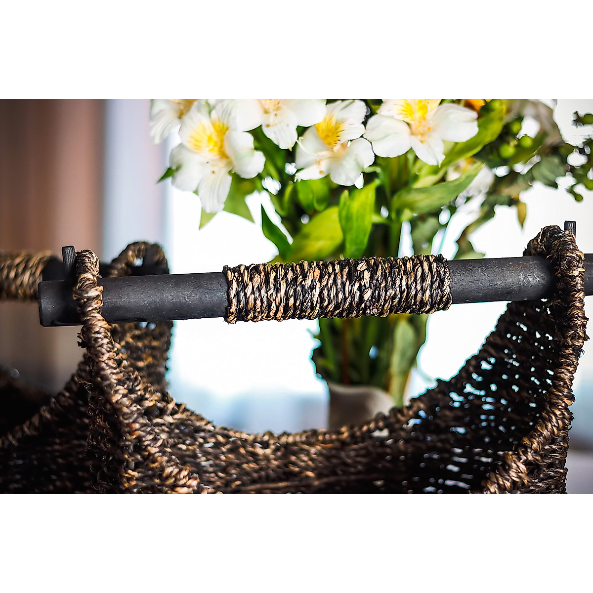 Trademark Innovations 12.2" & 9.4" Seagrass Baskets with Wooden Handles - Set of 2 (Brown)