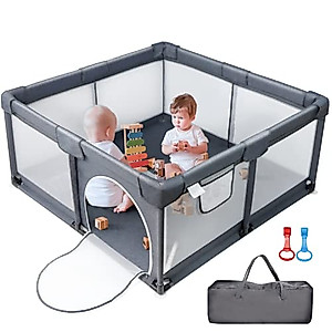 Joypony Baby Playpen, (50x50x27inch) Large Playpen for Babies and Toddlers, Sturdy Safety Play Yard for Infant, Indoor & Outdoor Play Pen with Gate, Baby Fence with Soft Breathable Mesh, Hand Rings