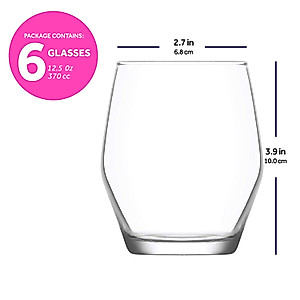 lav Whiskey Glasses 6-Piece, 12.5 Oz Clear Glass Tumblers Set for Bourbon & Cognac and Scotch, Dishwasher Safe