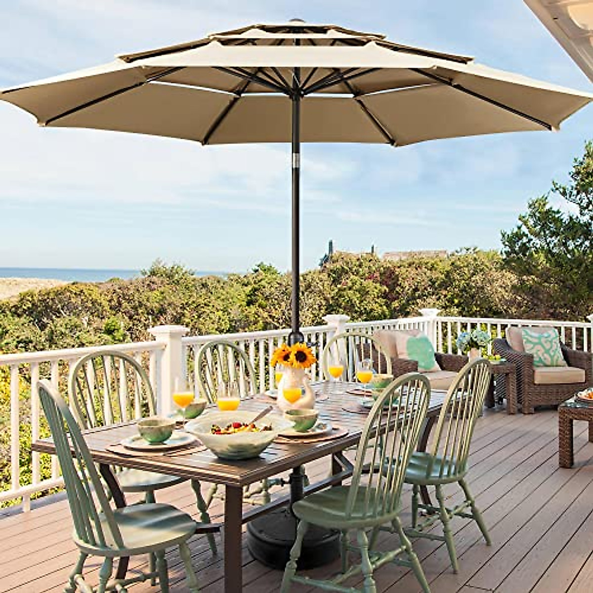 Yaheetech 22L Umbrella Base Stand - Round Water & Sand Filled Plastic Free-Standing Umbrella Base w/Built-in Handle & Anti-Slip Design for Outdoor/Lawn/Garden/Beach, Black