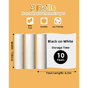 Memoqueen M04AS Mini Sticker Printer - Pocket Thermal Printer Wireless Portable Printer for iPhone with 3 Rolls 110mm Black on White Non-Adhesive Paper, Great for Memo, Notes, Photo, Journal