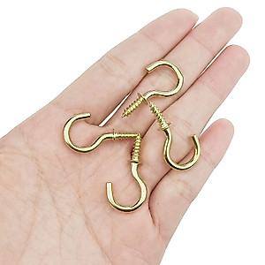 Kukiwhy Mini Ceiling Screw Hooks, 200 Pieces 3/4 Inch Cup Hooks Screw-in Hooks for Hanging Plants Mug Arts Decorations，Gold