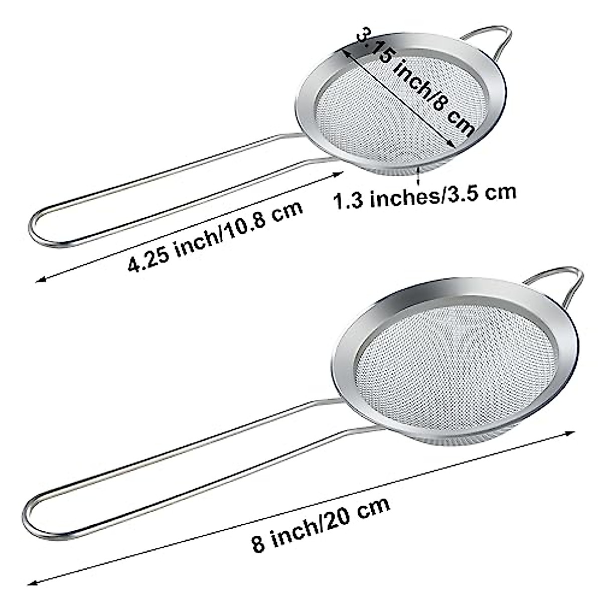 WLLHYF Fine Mesh Strainers Stainless Steel Long-Handled Tea Cup Bar Cocktail Coffee Juice Filter Sifter for Kitchen Food Powder Rice Flour Baked Pasta Small Leak Sieves 3 Inch Silver