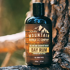 Rocky Mountain Barber Company Bay Rum All-In-One Body Wash - Shampoo, Body Wash, Conditioner, Face Wash & Beard Wash with Aloe Leaf Juice - 8 oz