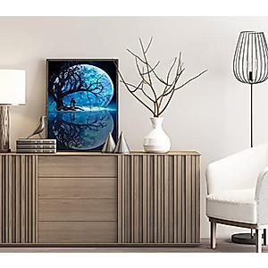 Paint by Number for Adults, CAYUDEN 16"x 20" Acrylic Paint by Numbers for Adults Beginner Kids Landscape Painting by Numbers on Canvas with 3 Brushes Moon Adult Paints by Number Kits Painting Set