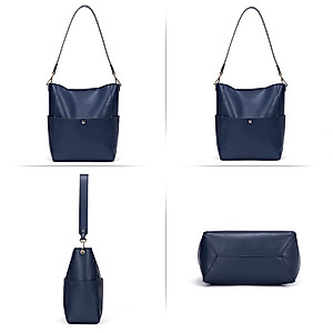 BOSTANTEN Women's Leather Designer Handbags Tote Purses Shoulder Bucket Bag Navy Blue