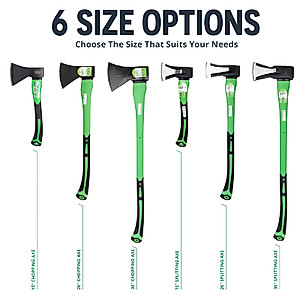 WilFiks Chopping Axe, 36” Camping Outdoor Hatchet for Wood Splitting and Kindling, Forged Carbon Steel Heat Treated Hand Maul Tool, Fiberglass Shock Reduction Handle with Anti-Slip Grip