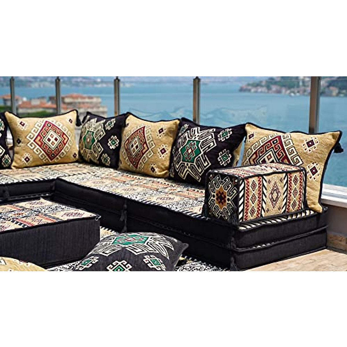 Floor Sofa Seating Set, L Shape Corner Arabic Sofa Set, Oriental Floor Seating, Floor Cushions, Living Room Sofa, Arabic Majlis, Moroccan Jalsa, Sleeper Sofa (L Sofa Full Set)