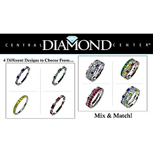 Central Diamond Center Stackable Ring Baguette Cut Platinum Plated Silver - Size 6 - Simulated Sapphire - Sept. Birthstone